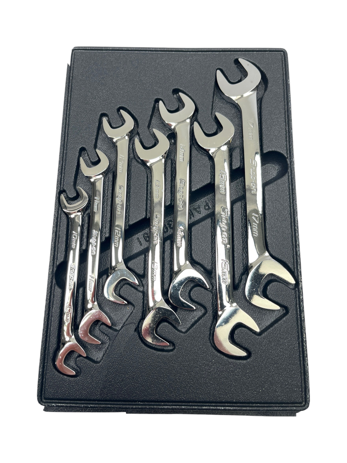 Snap On 7 pc Metric 30°/ 60° Four-Way Angle Open-End Wrench Set (10-15 ...