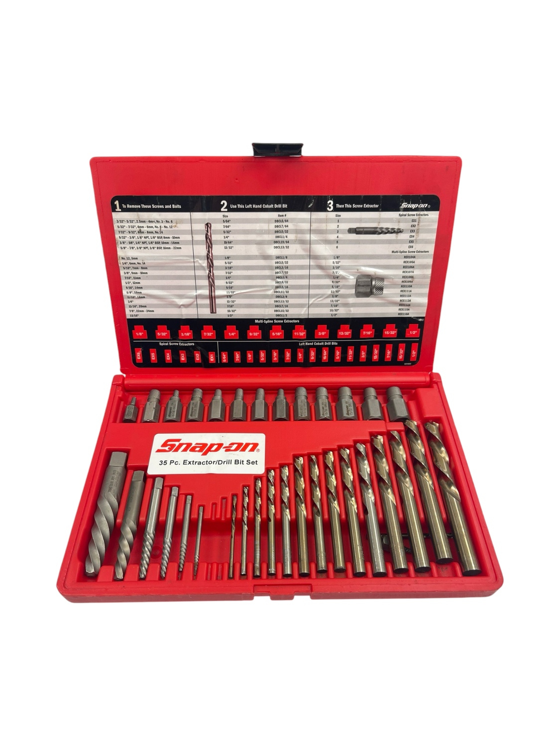 Snap On 35 Pc. Screw Extractor/ LH Cobalt Drill Bit Set, EXD35 - Shop ...