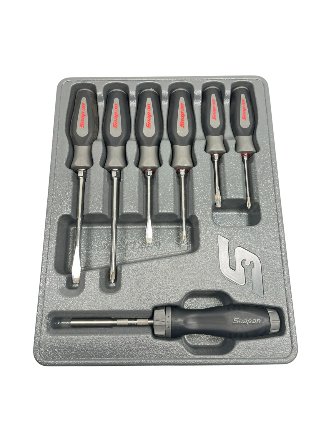 Snap On 7pc Soft Grip Screwdriver Set W/ RATCHET Screwdriver (GUNMETAL ...