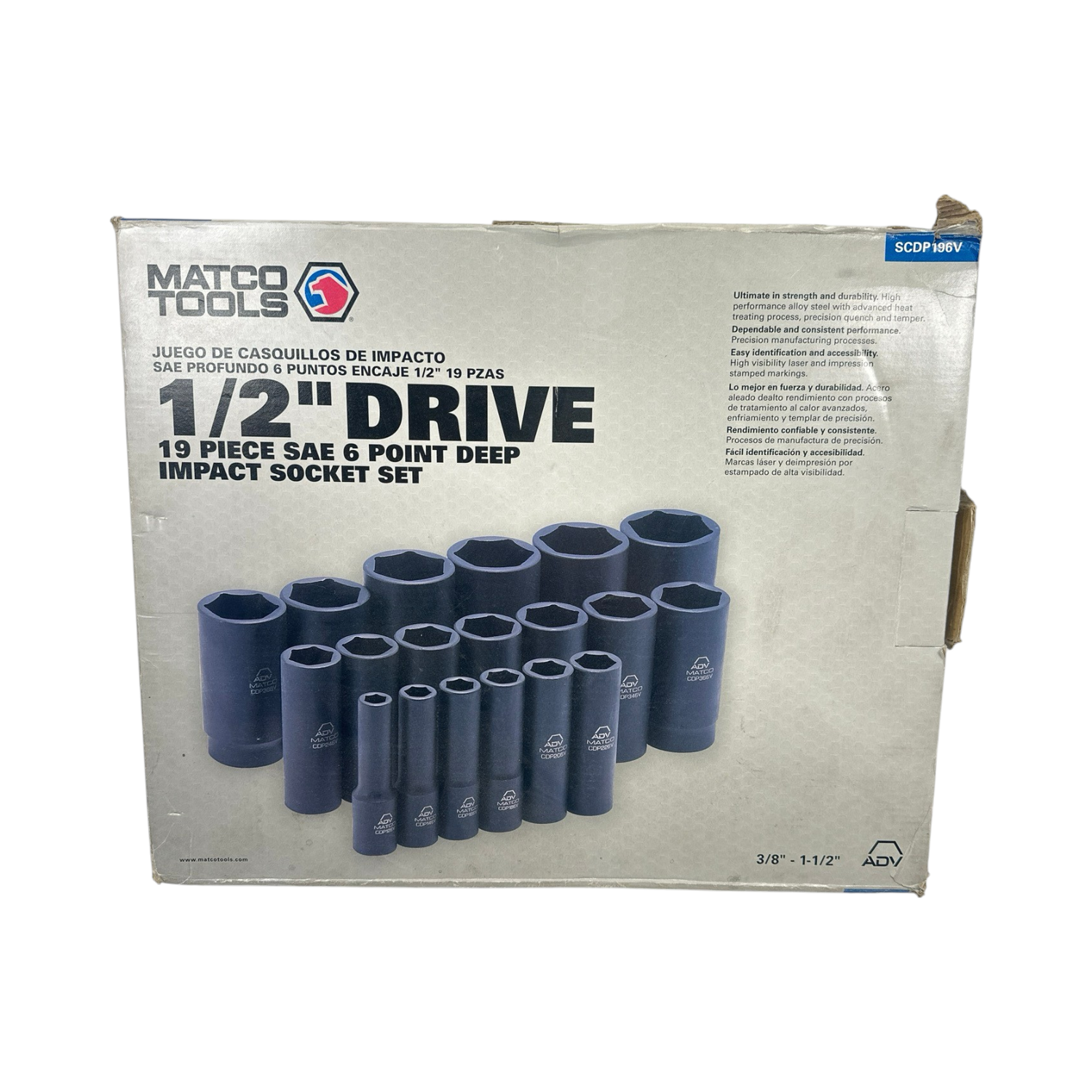 Matco 1/2” Drive 19pc SAE 6pt Deep Impact Socket Set, SCDP196V - Shop ...