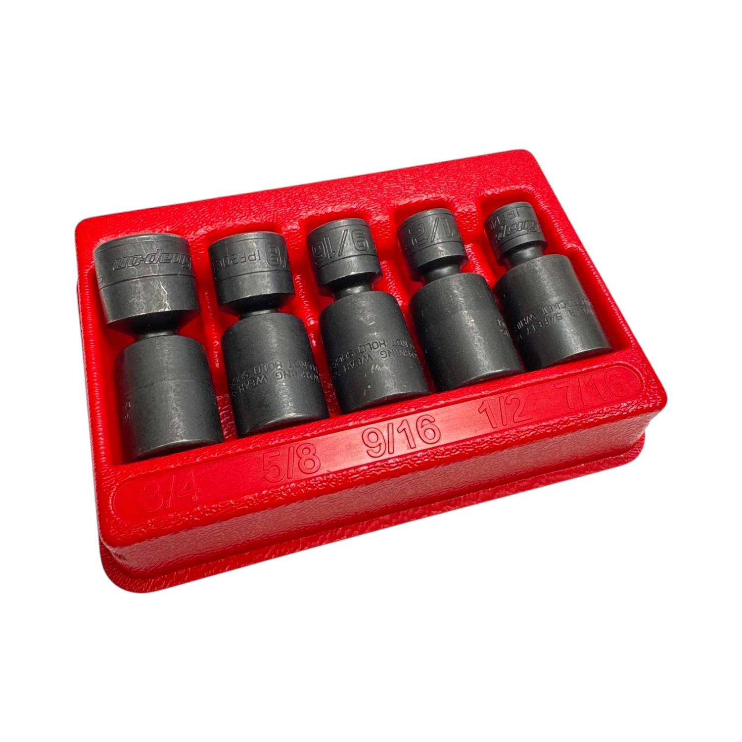 Snap On 5 pc 3/8" Drive 6-Point SAE Flank Drive® Shallow Impact Swivel ...