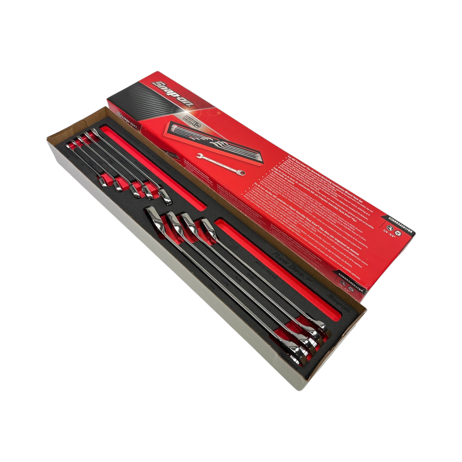 Snap On 9 pc 12-Point SAE Flank Drive® Plus Reversible Ratcheting Combination Wrench Set with ...