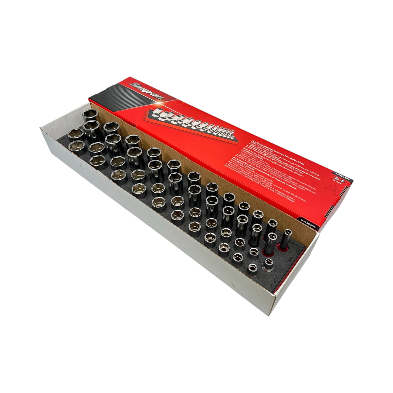 Snap On 46 pc 1/2" Drive 6-Point Metric Flank Drive® Shallow/ Deep Combination Socket Set with ...