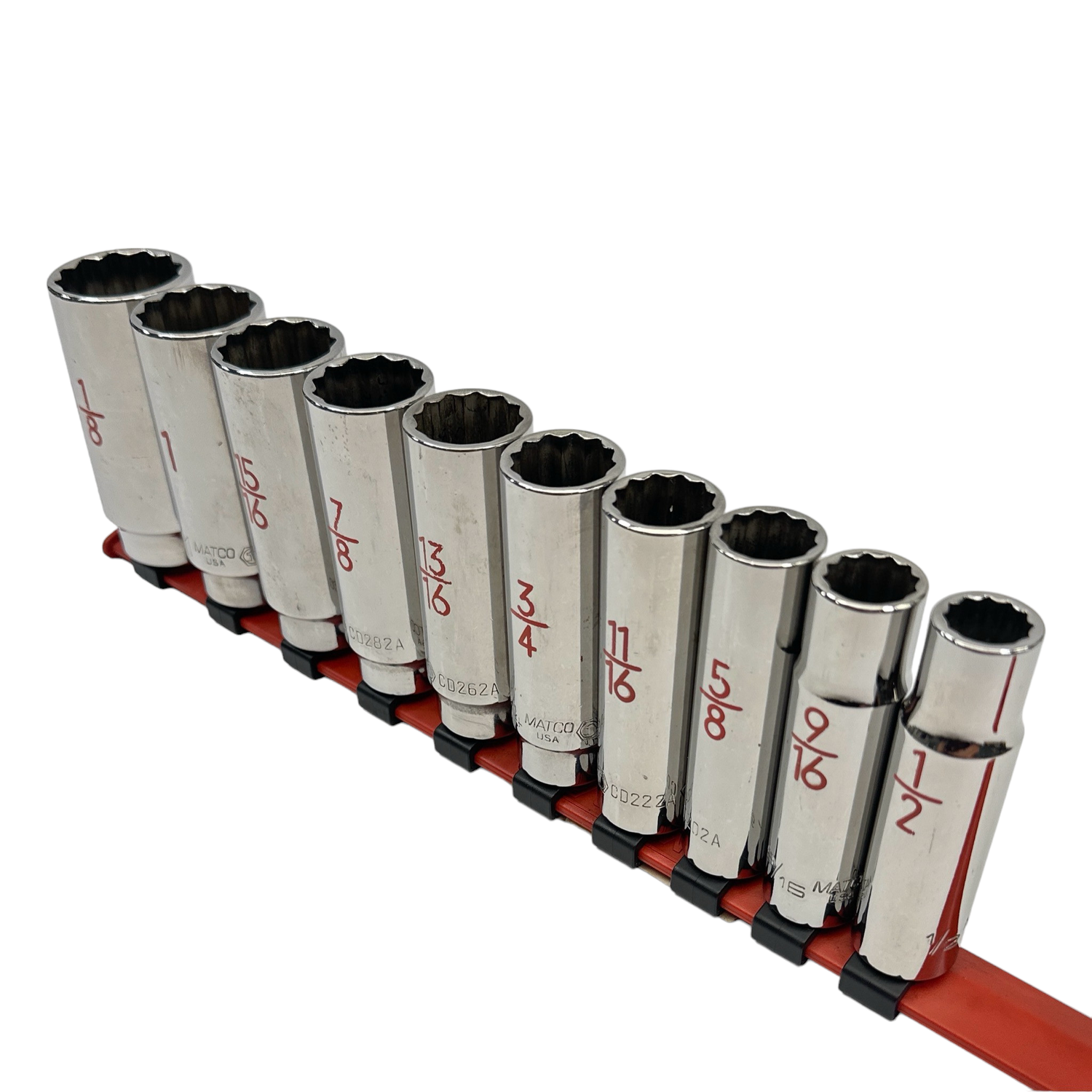 Matco 1/2" Drive 10pc SAE 12pt Deep Chrome Socket Set, SCD112TA - Shop ...