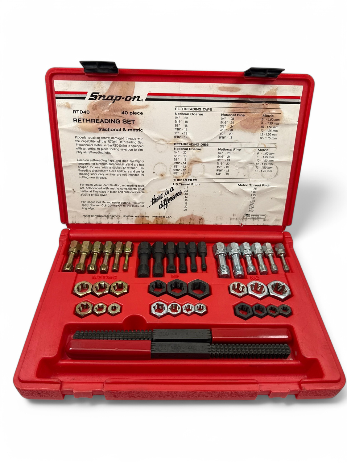 Snap On 40 Pc. Fractional/Metric Rethreading Set, RTD40 - Shop - Tool ...