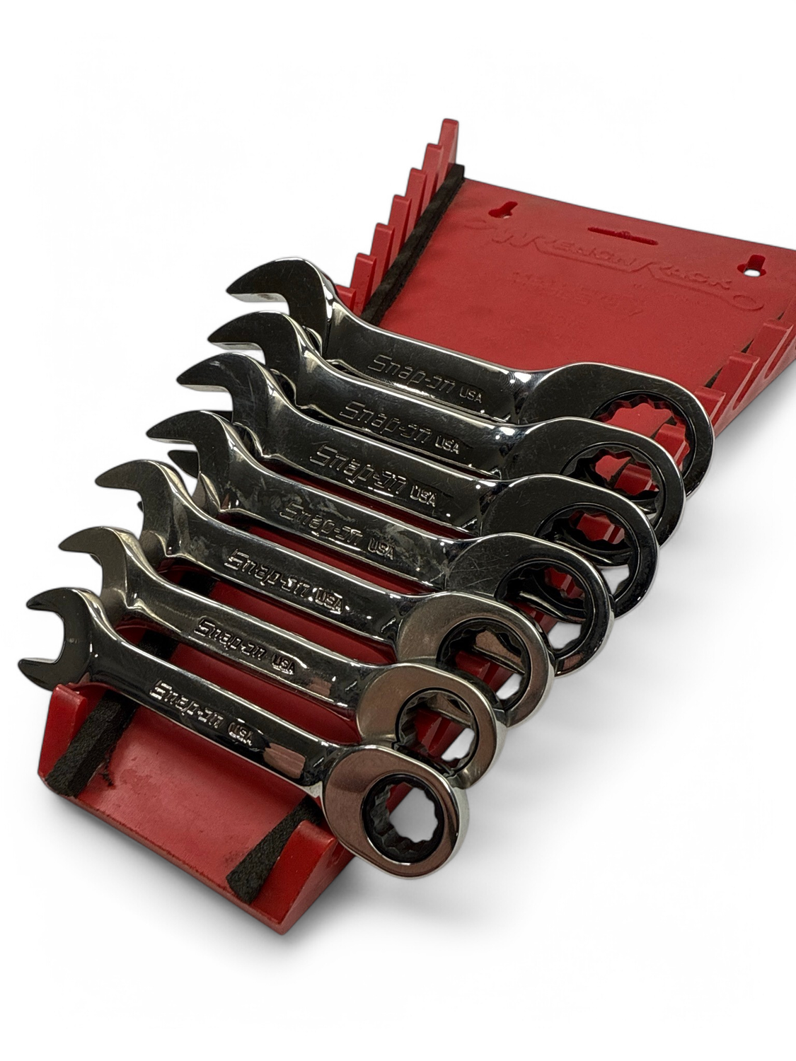 Snap On 7 pc 12-Point SAE Flank Drive® 0° Offset Short Ratcheting Combination Wrench Set (3/8-3/ ...