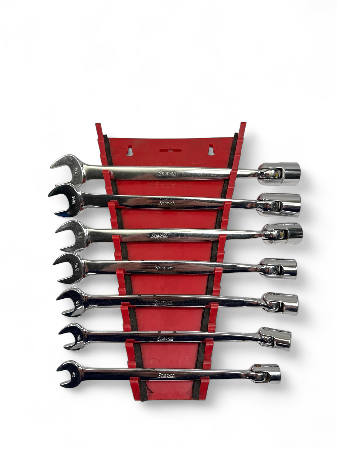 Snap On 7 pc 12-Point SAE Flank Drive® Flex-Head/ Open-End Combination Wrench Set (3/8-3/4 ...