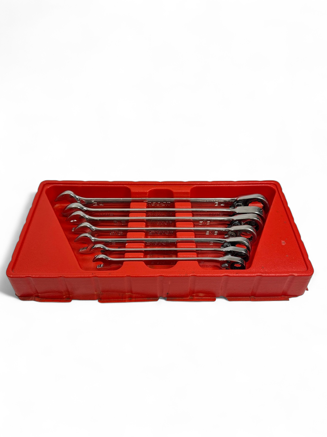 Snap On 7 Pc. 12-Point SAE Flank Drive Plus Reversible Ratcheting Combination Wrench Set (3/8-3/ ...