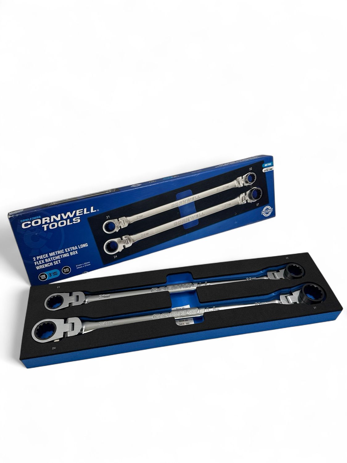 Cornwell 2 Piece 120-Tooth Metric Extra-Long Flex Ratcheting Box Wrench ...
