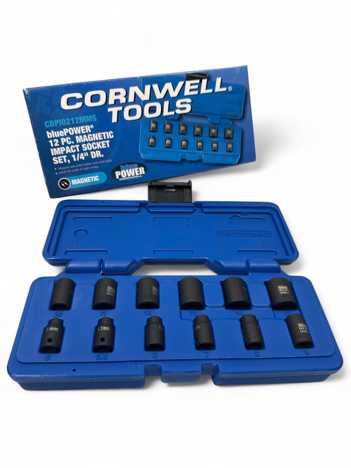 Cornwell Tools 12 Piece 1/4” Drive bluePOWER Metric Deep Magnetic Power ...