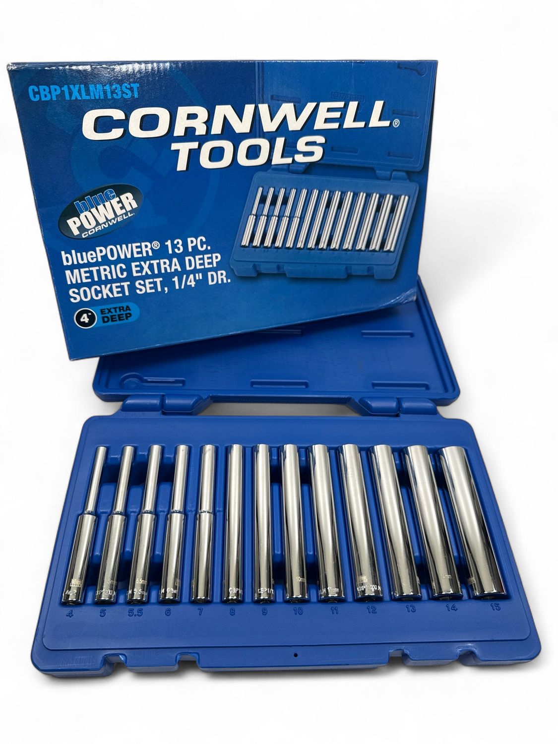 Cornwell 13 Pc 1/4" Drive Cornwell® bluePOWER® Metric Extra Deep Socket ...
