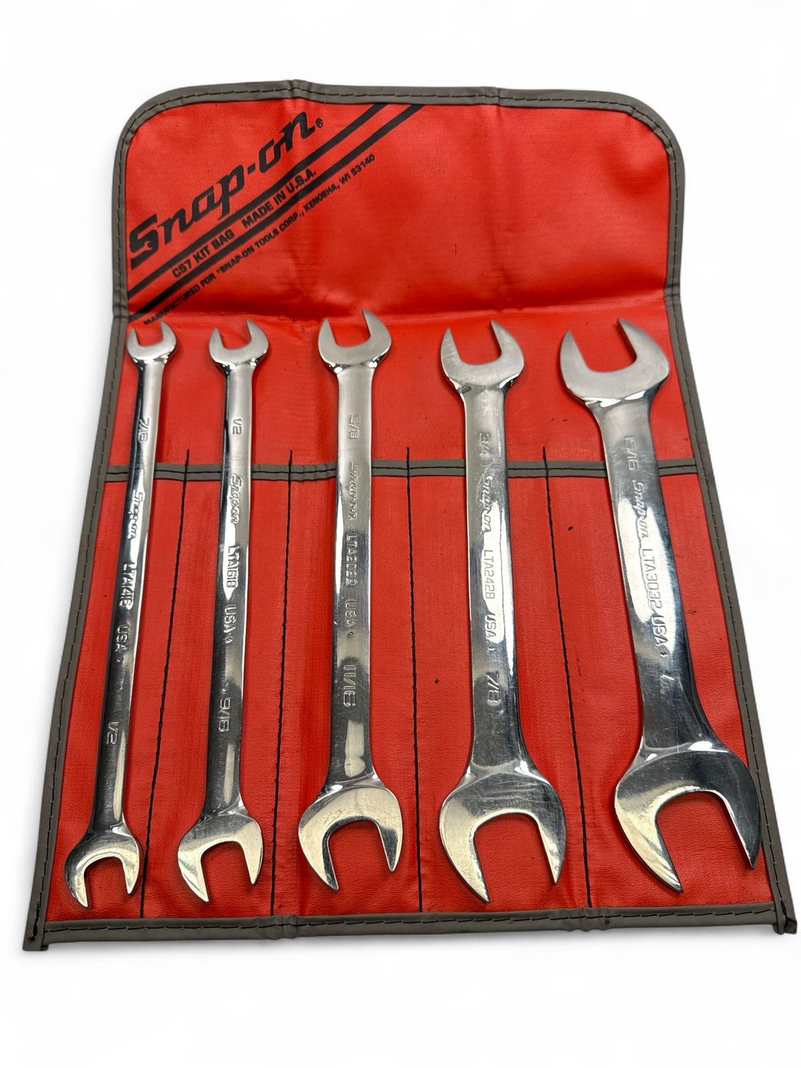 Snap On 5 pc SAE 15° Offset Low Torque Slimline Open-End Wrench Set (7/ ...
