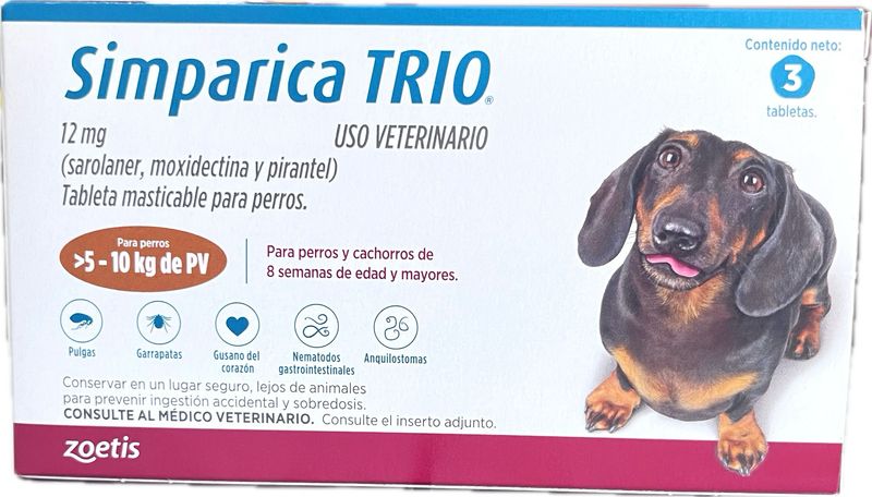 Simparica Trio 12 mg 5-10 kg C$ 698 - Veterinaria Managua