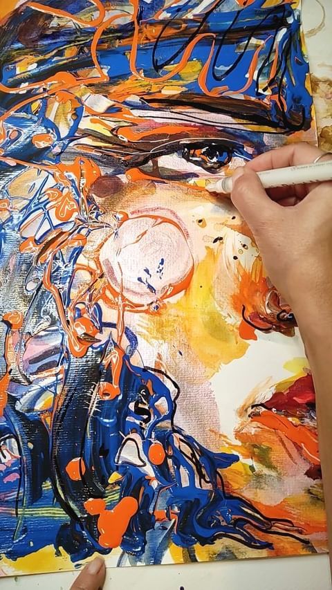 Abstract Portrait Art Woman Painting ‘Orange Fringe Girl’