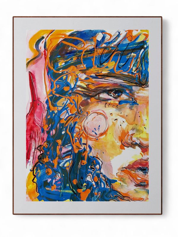 Abstract Portrait Art Woman Painting ‘Orange Fringe Girl’