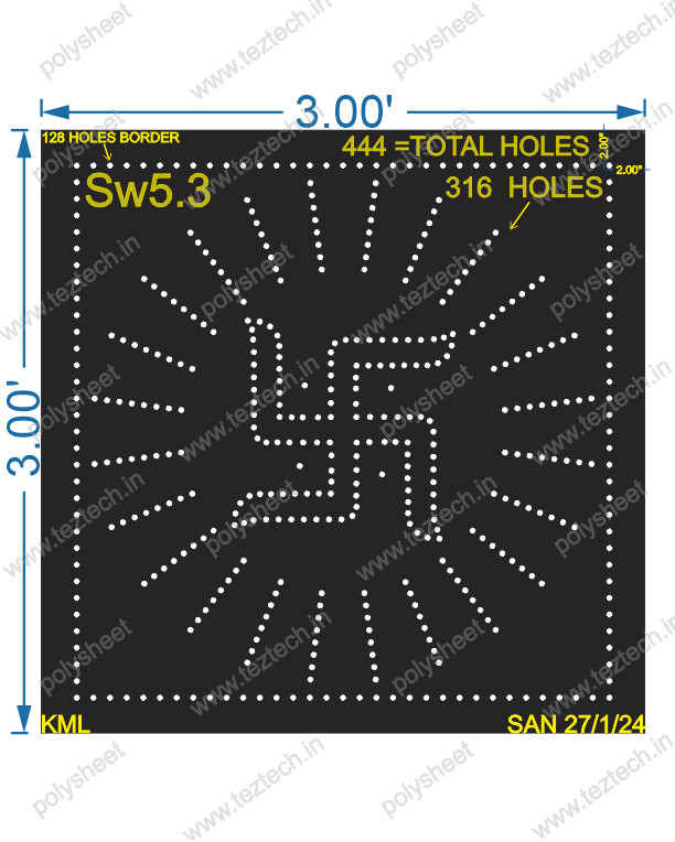 SW5.3 SWASTIK 3X3 FT 316 HOLES, WITH BORDER 128 HOLES, 444=TOTALHOLES