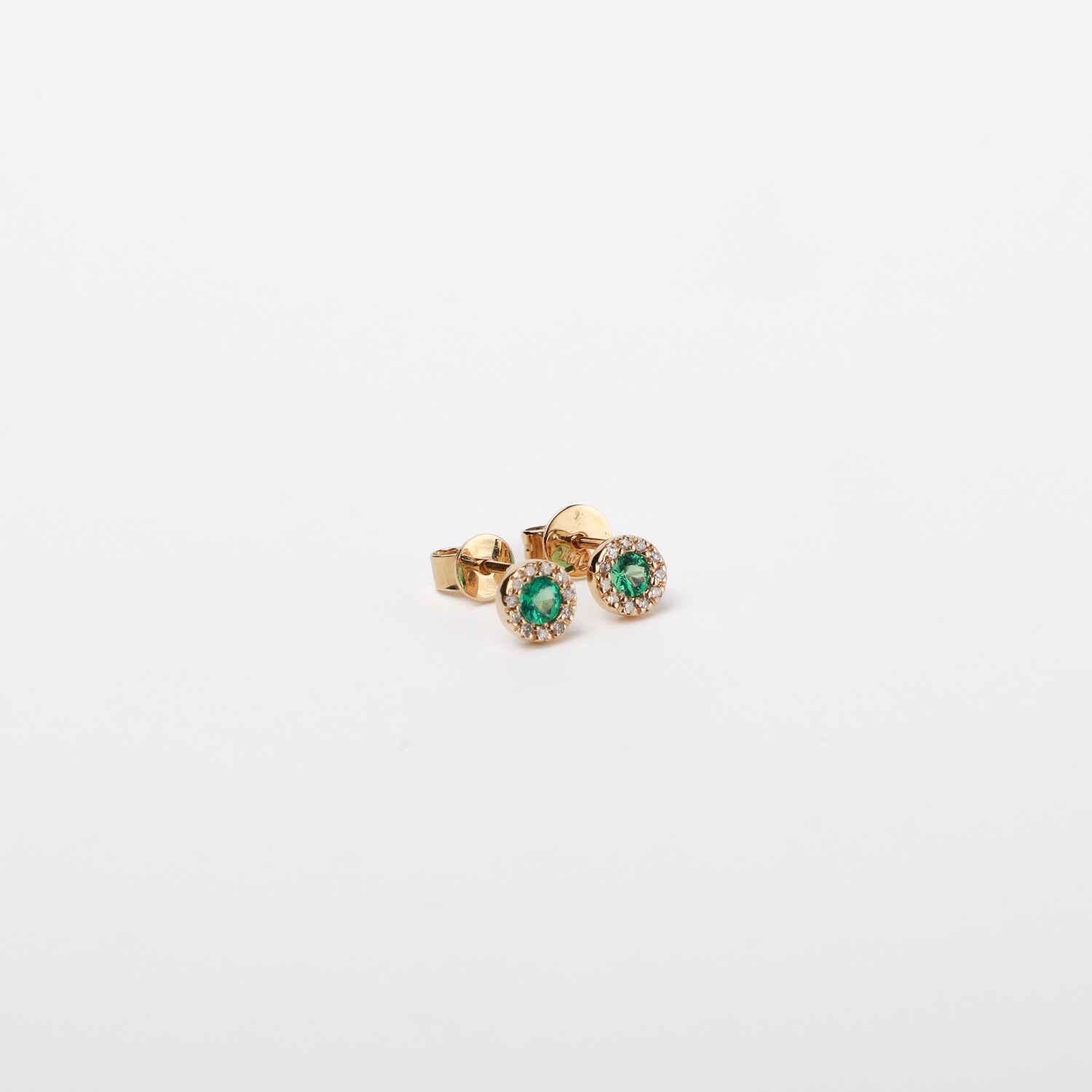 ARETES ORO AMATRILLO DORMILONA ESMERALDA Y BRILLANTES 14K