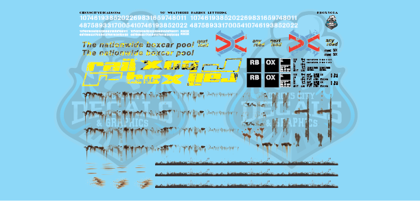 Railbox RBOX Weathered Lettering 50' Boxcar S Scale Decal Set A