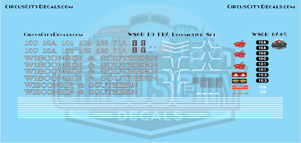 Wisconsin & Southern Railroad E9 & FP7 Decal Set WSOR