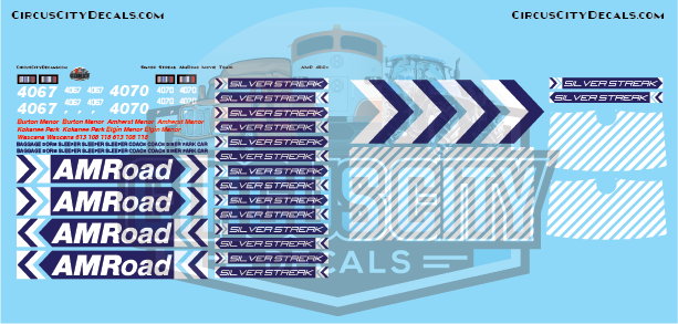 AMRoad Silver Streak Movie Train Decals Blue O Scale