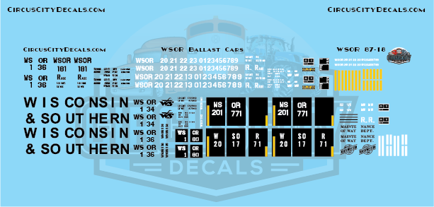 Wisconsin & Southern WSOR Ballast Hopper Decal Set HO Scale