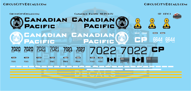 CP Canadian Pacific Military SD70ACU SD70 Decal Set G Scale 7020 7021 ...