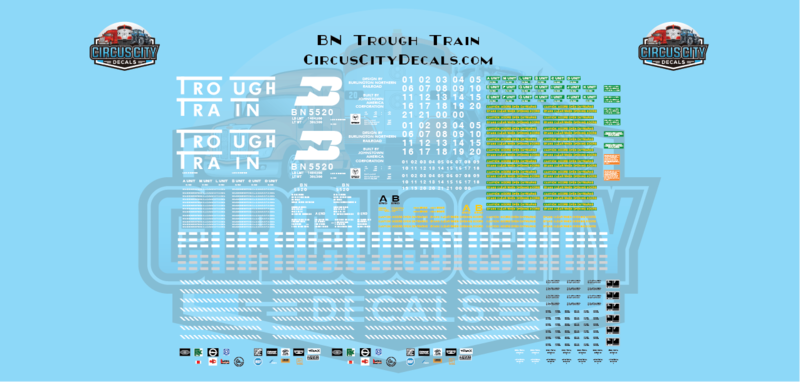 BN Burlington Northern Through Train Decals HO Scale