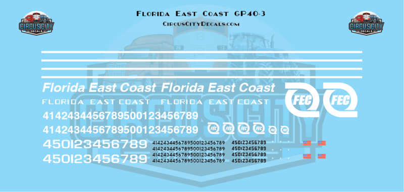 Florida East Coast FEC GP40-3 HO Scale Decal Set