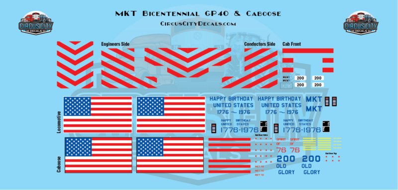 MKT Missouri Kansas Texas Railroad Bicentennial GP40 & Caboose Decal ...