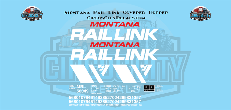 Montana Rail Link Covered Hopper G 1:29 Scale Decal Set