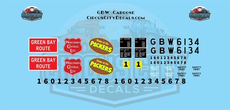 Green Bay & Western Modern Caboose Decals O 1:48 Scale
