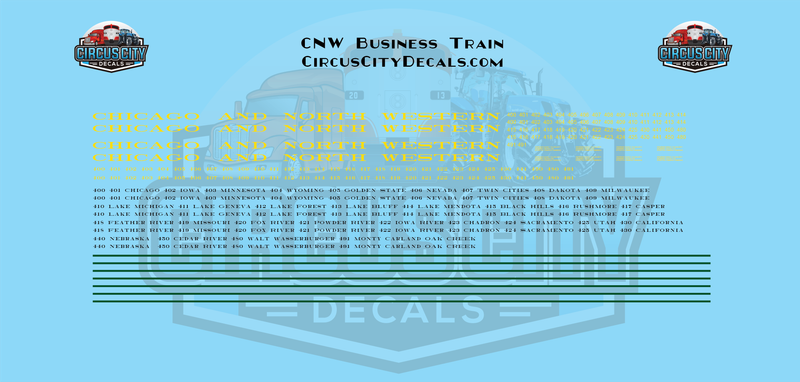 Chicago & North Western CNW Business Train HO 1:87 Scale Decal Set