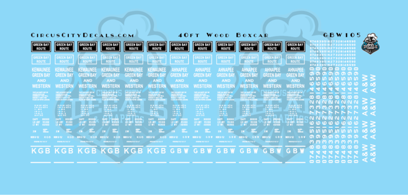 Green Bay & Western GBW 40' Wood Boxcar Car Data Decals N Scale