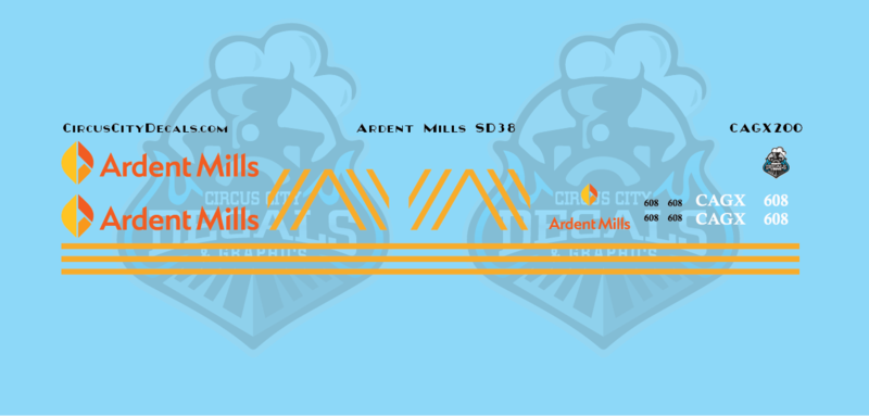 Ardent Mills CAGX SD38 608 HO Scale Decal Set
