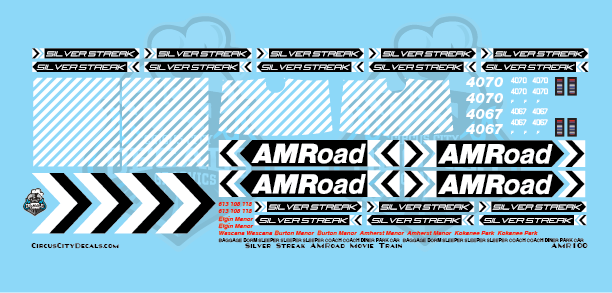AMRoad Silver Streak Movie Train Decals Black N Scale