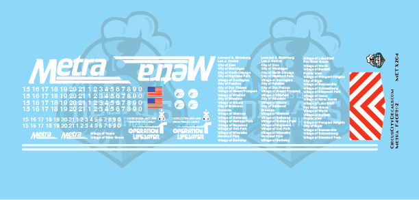 Metra METX F40PH-2 O Scale Decal Set