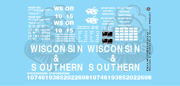 Wisconsin & Southern Railroad 50' Blue Boxcar Decal Set WSOR G Scale LGB