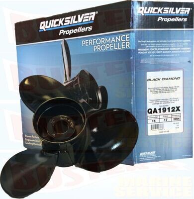 QA1912X 15" X 17" Quicksilver Black Diamond 3-Blade, RH, Aluminum Propeller