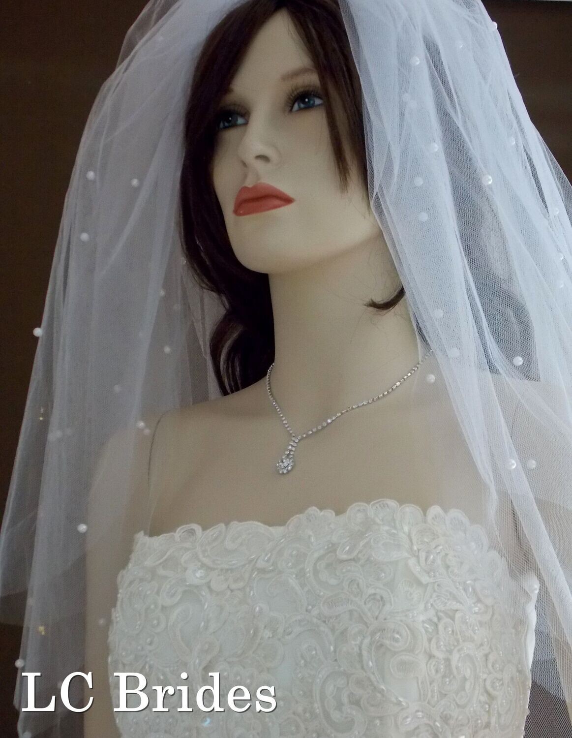 3 Tier Wedding Veil with Pearls - Elbow Length