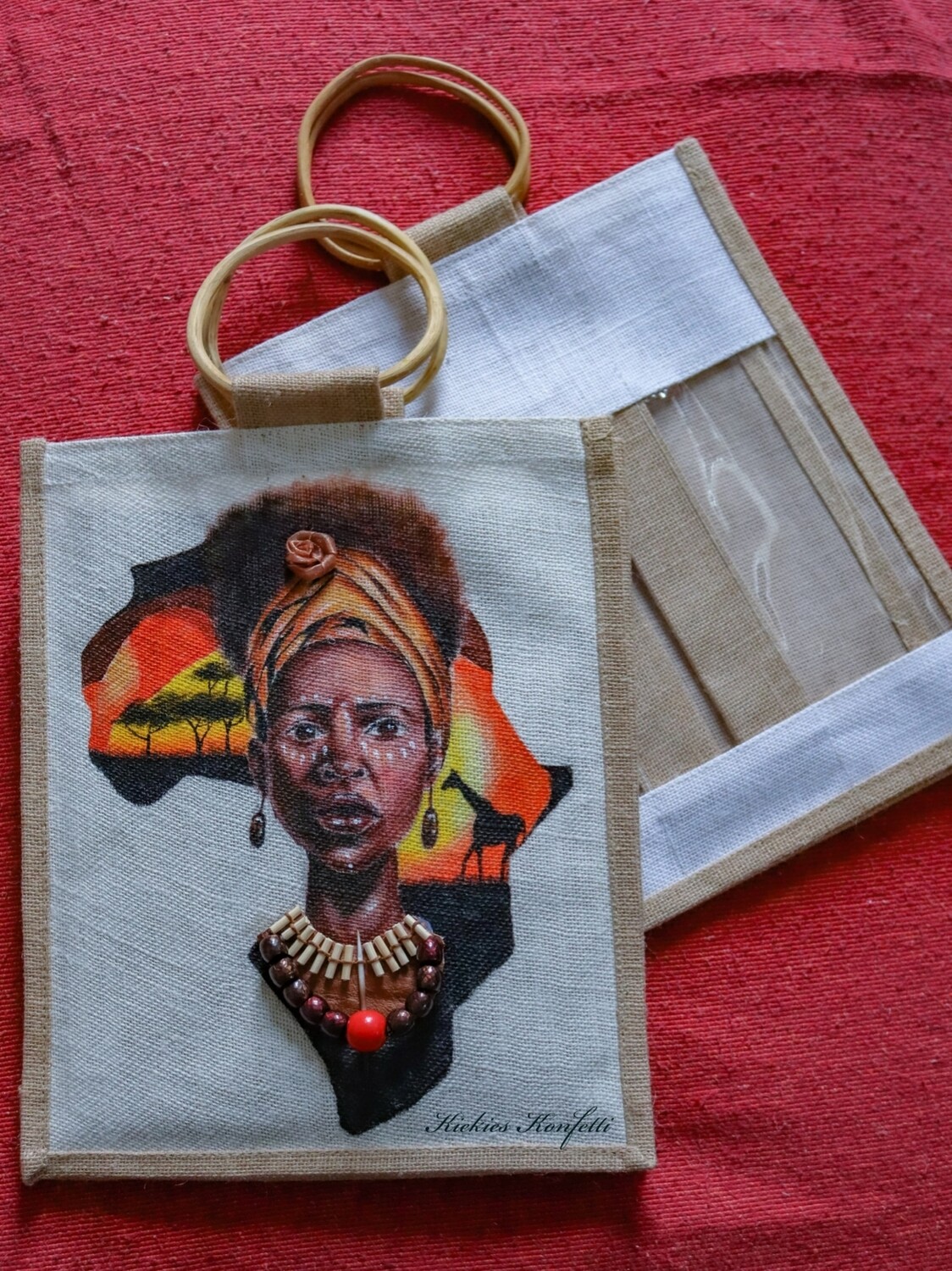 Hessian window carrier bag ( handpainted)