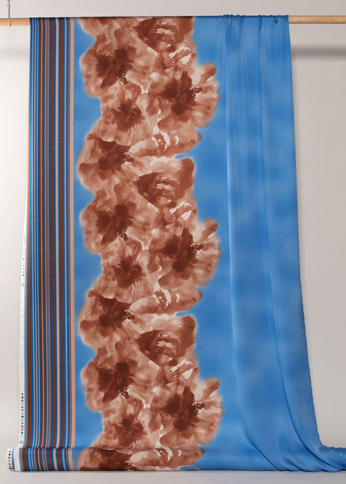 Viscose Crepe - Periwinkle Blue & Fawn Border Print | Shop