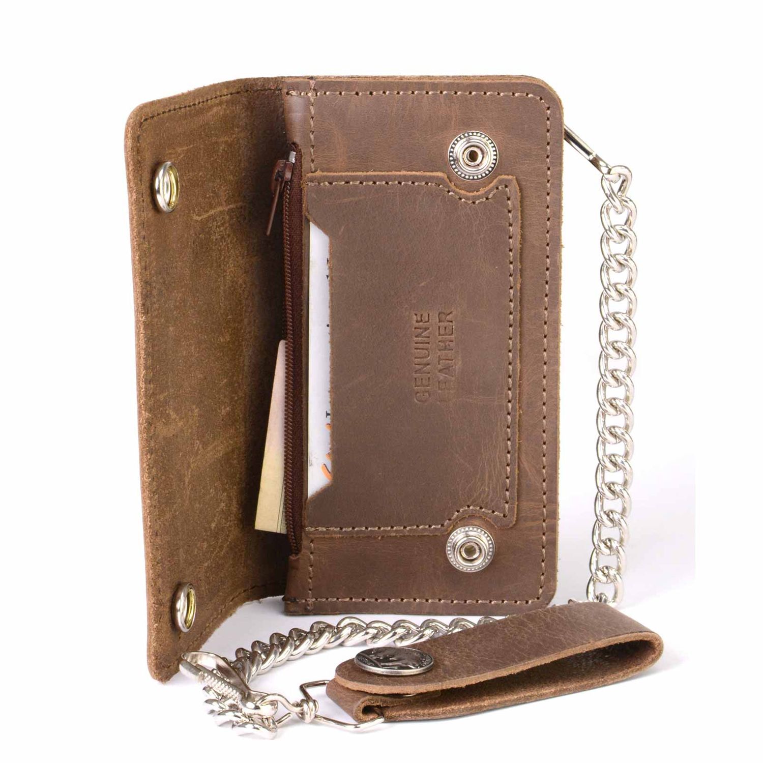 Milwaukee Leather MLW7827 Men's 6” Brown Leather Bi-Fold Biker Wallet w ...