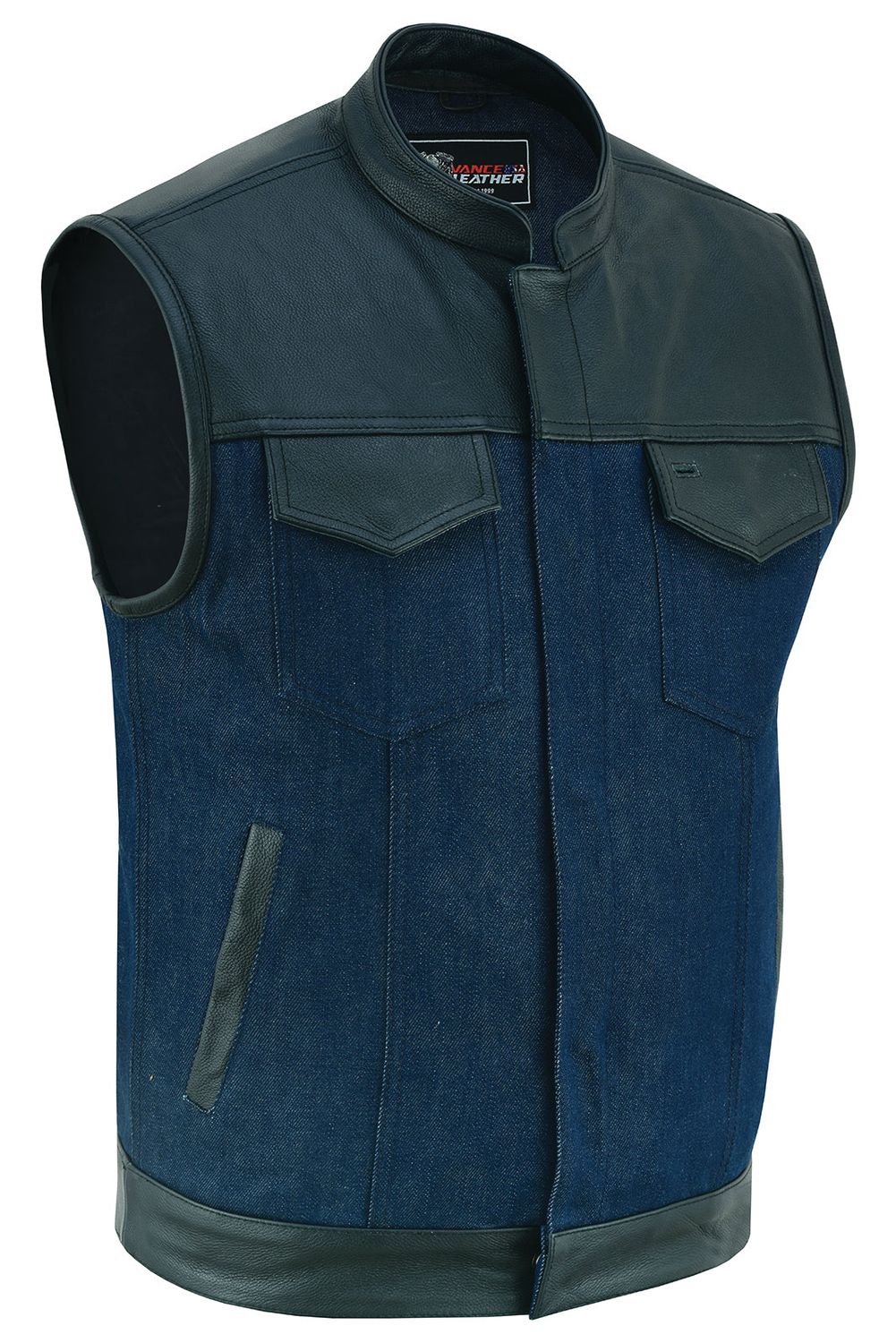 VB911L Denim Blue SOA Club Vest with Leather trims - Blackbeard's ...