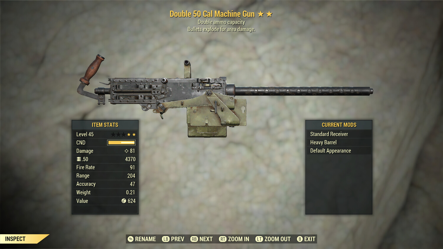 UNBREAKABLE LEGACY DOUBLE EXPLOSIVE 50 CAL MACHINE GUN