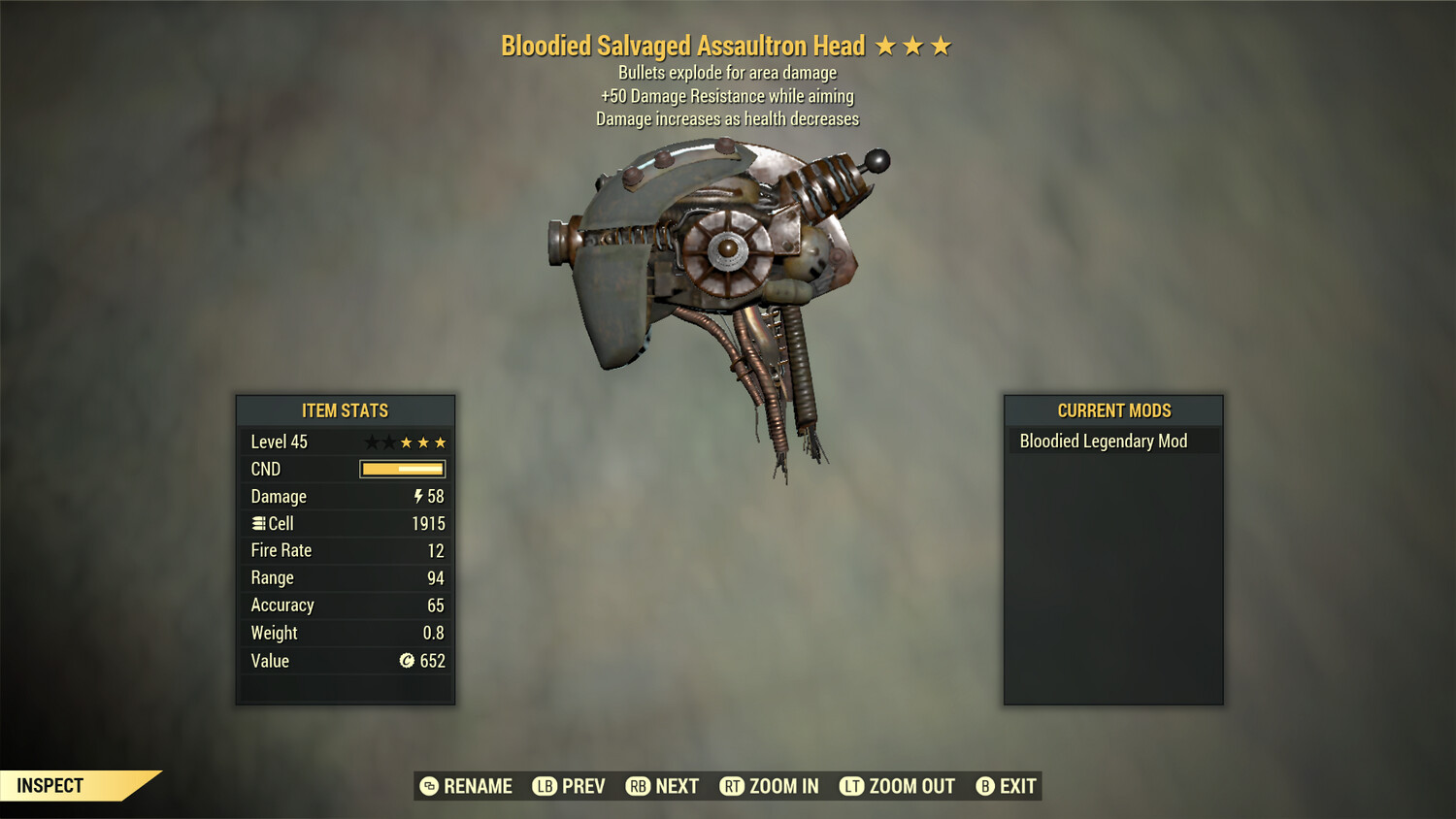 Legacy Bloodied Explosive 50 Assaultron Head