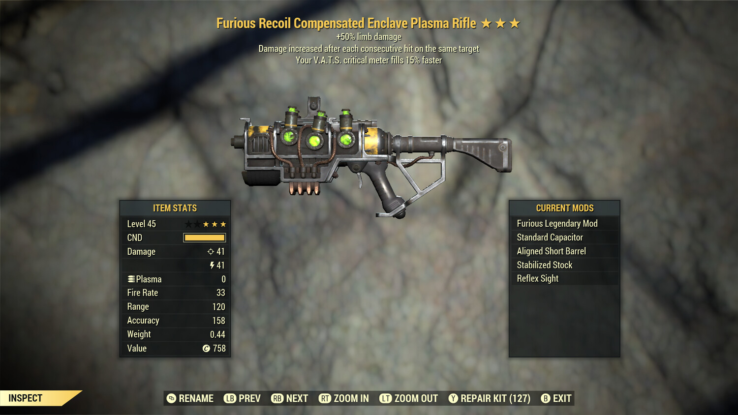 Furious 50L/15c Enclave Plasma Rifle Without Flamer Mod