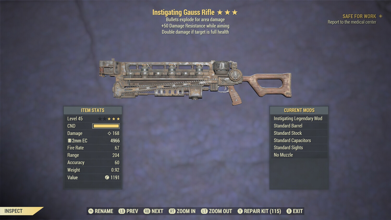 Unbreakable Legacy Instigating Explosive 50 Gauss Rifle Very Rare