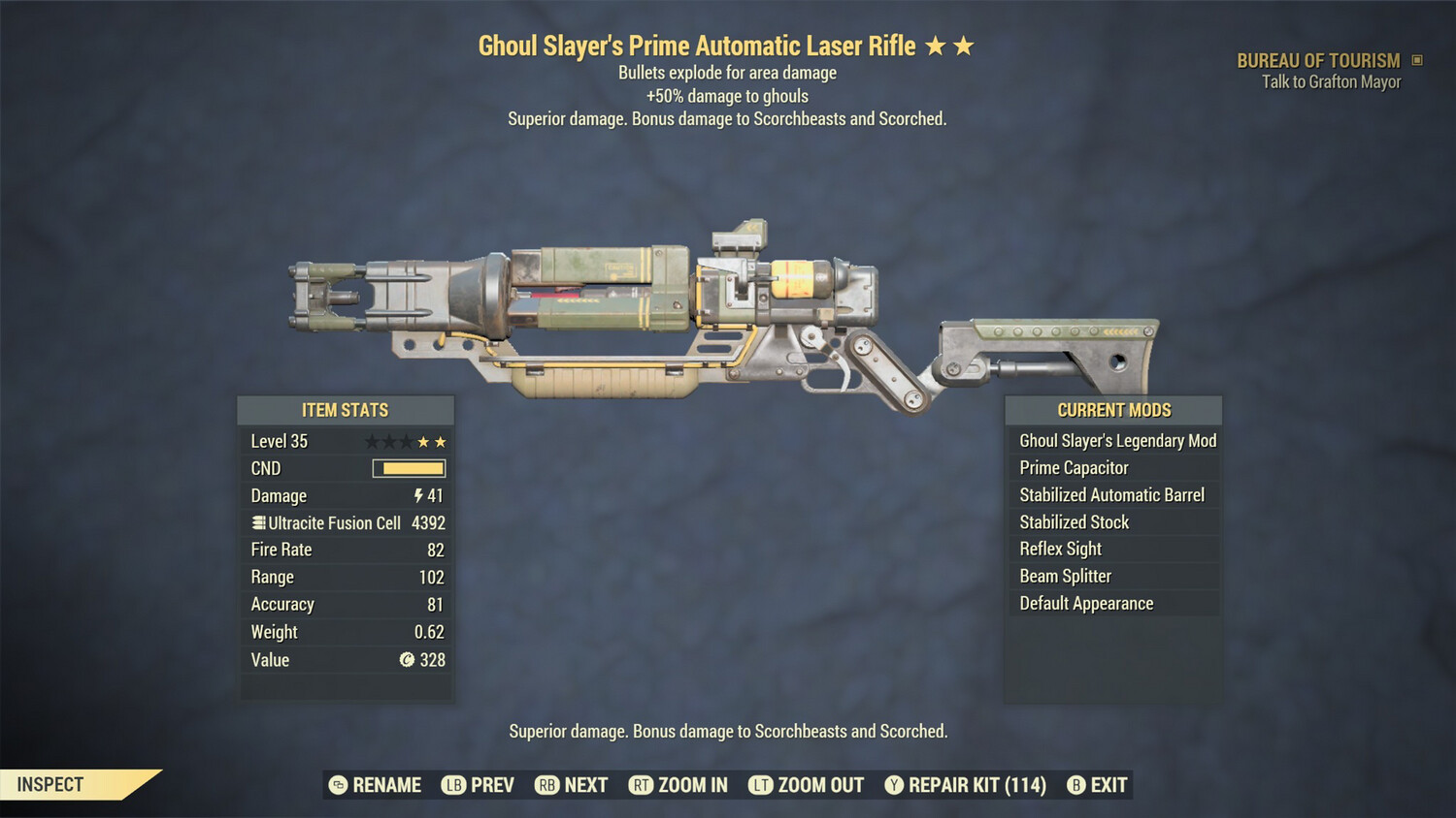 Legacy Ghoul Slayers Explosive Non Ultracite Laser Rifle Lvl 35
