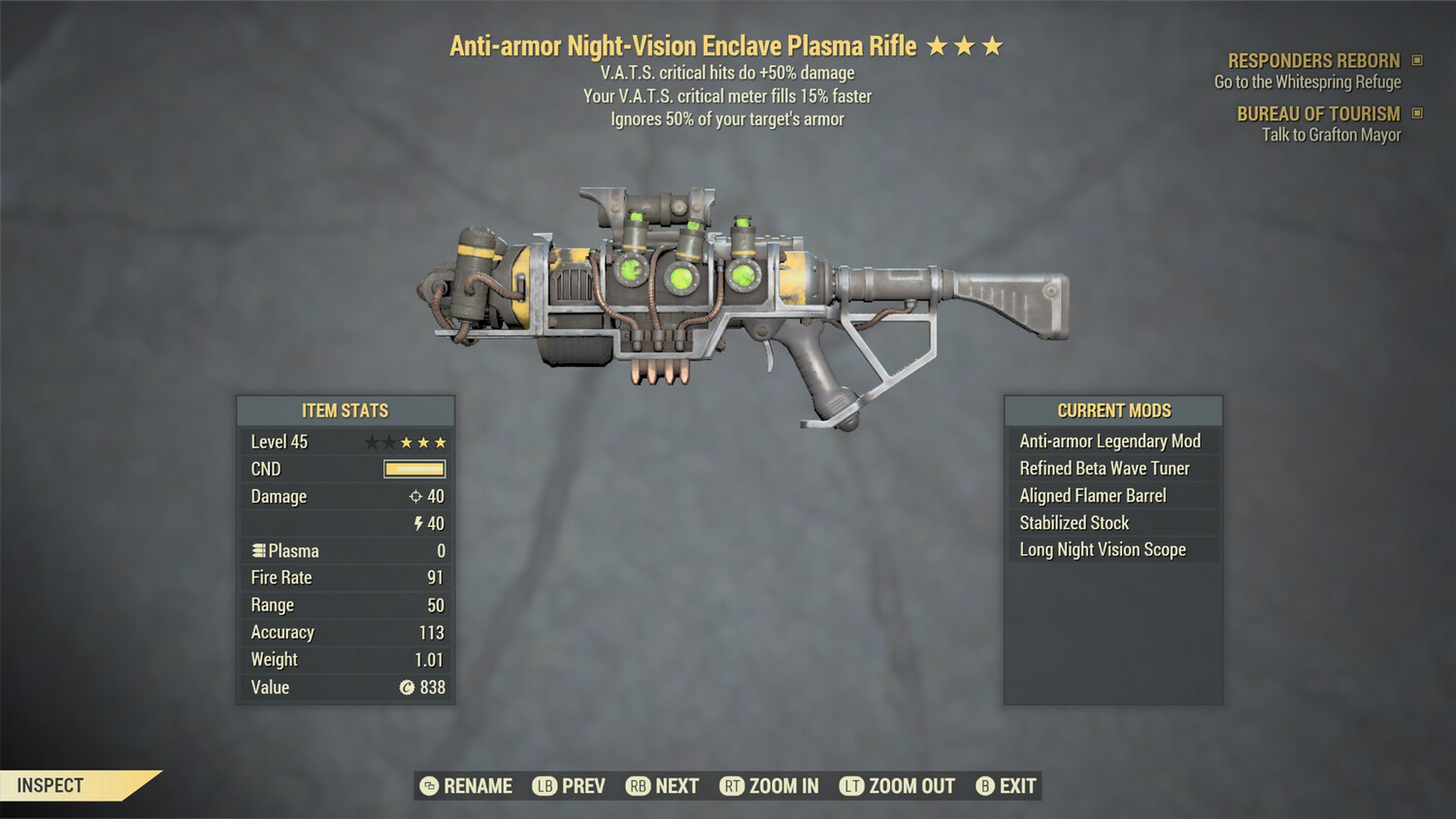 Anti Armor 50/15 Enclave Plasma Rifle With Flamer Mod