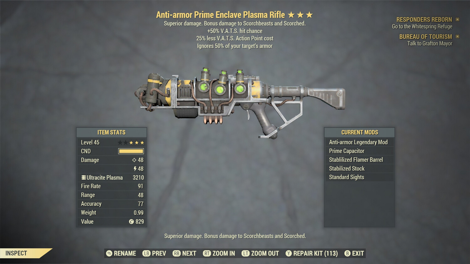 Anti Armor 50/25 Enclave Plasma Rifle With Flamer Mod